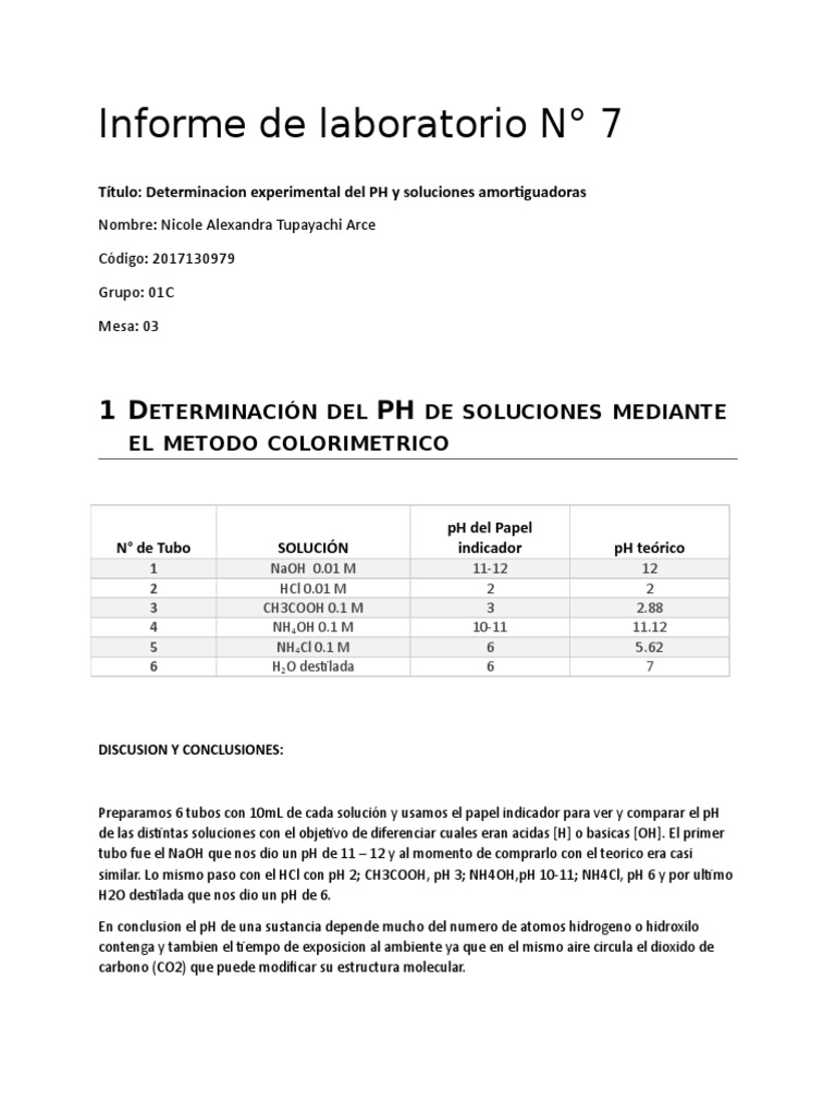 Informe de Laboratorio N 7 | PDF | Ph | Ácido clorhídrico