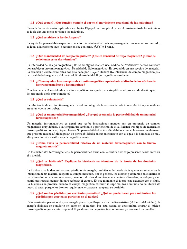 Capitulo 1-2 Preguntas Teoricas | PDF | Transformador | Energia electrica