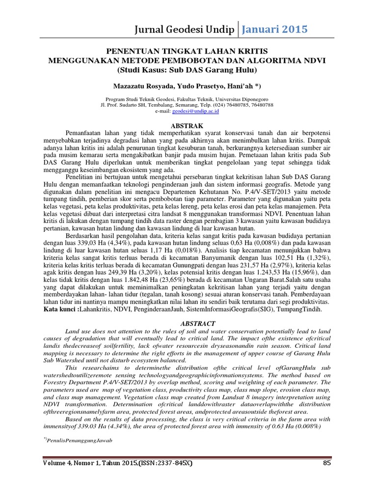 PENENTUAN TINGKAT LAHAN KRITIS MENGGUNAKAN METODE PEMBOBOTAN DAN ...