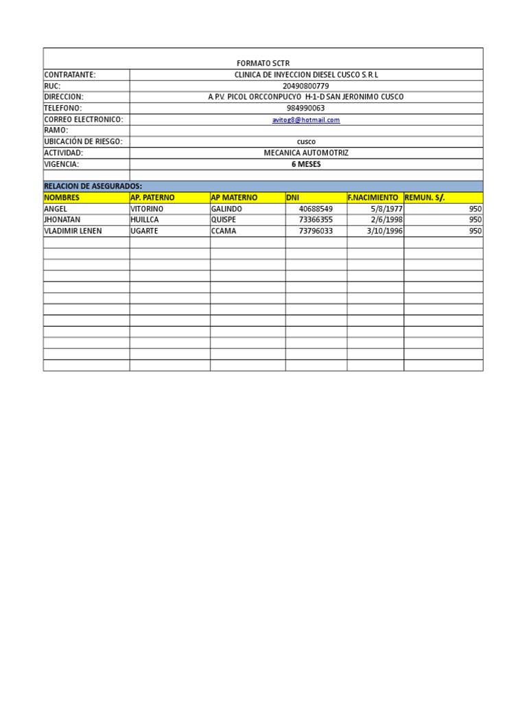 Formato de SCTR | PDF