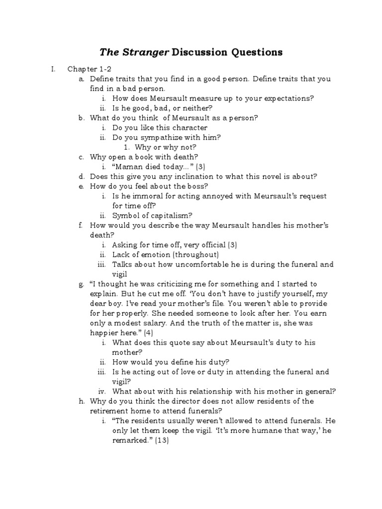 Example of Discussion Questions 12 The Stranger | PDF