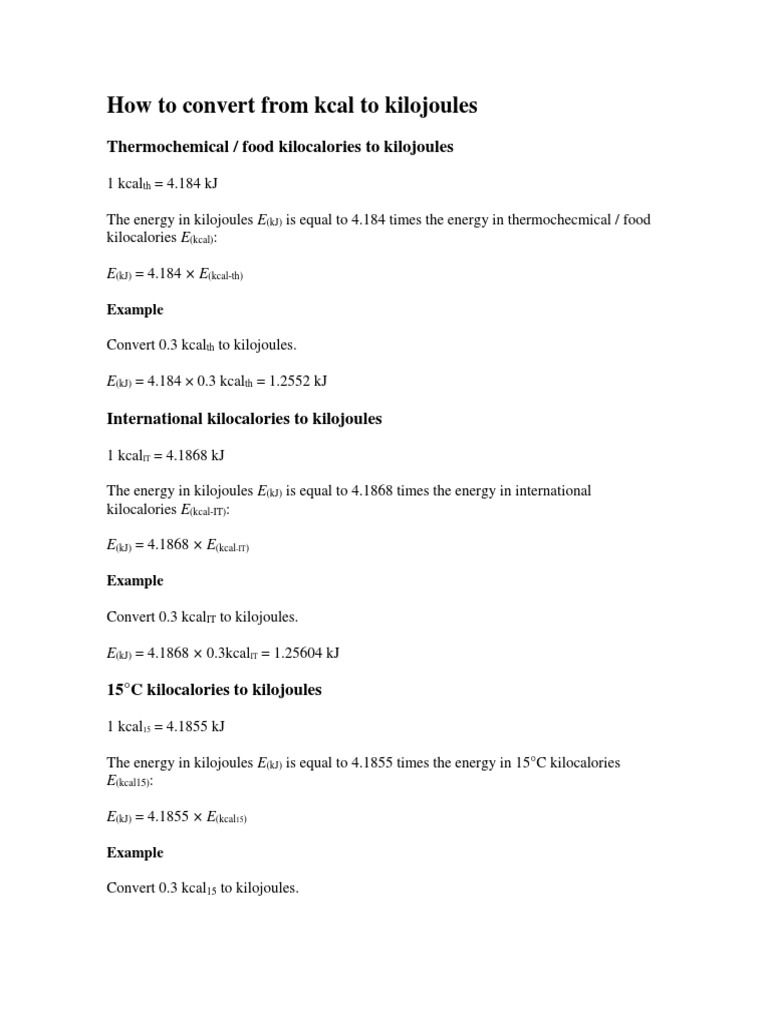 How To Convert From Kcal To Kilojoules | PDF | Wellness | Science ...