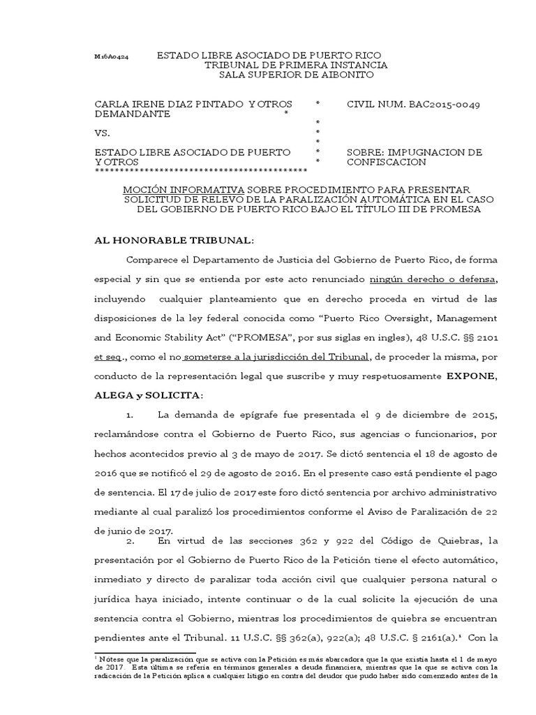 Mocion | PDF | Bancarrota | Puerto Rico