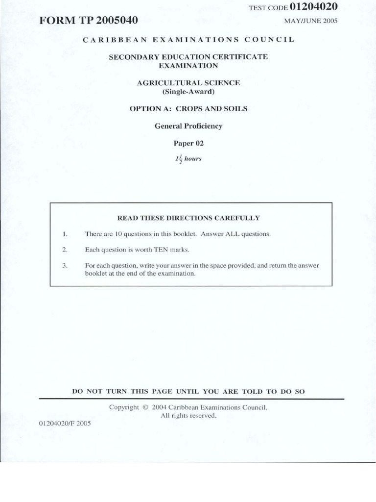 CSEC Agri Science SA June 2005 P2 Crops and Soils | PDF | Natural ...