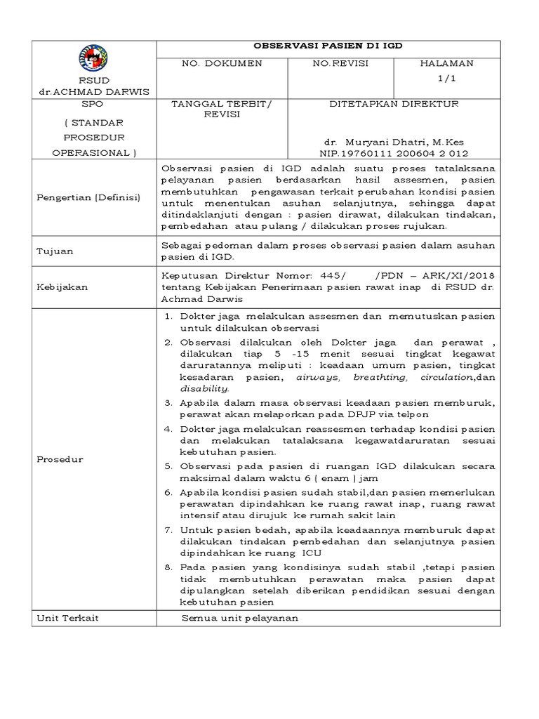 Spo Observasi Pasien Di Igd | PDF