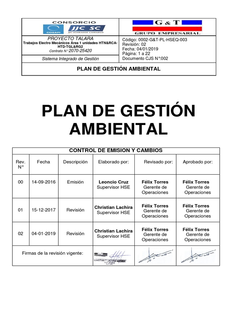 Plan de Gestión Ambiental Rev.02 | Residuos | Contaminación
