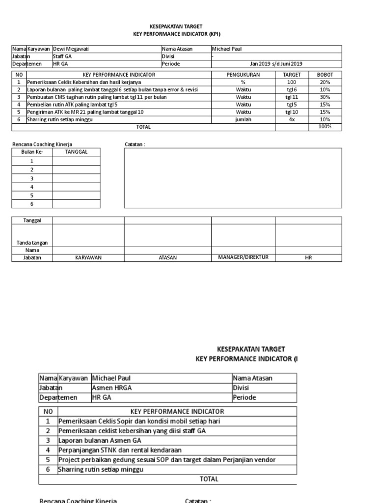 Formulir Kesepakatan Kpi | PDF