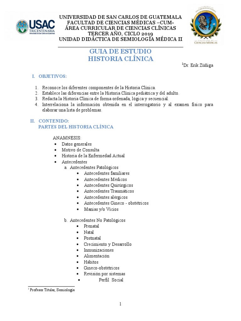 Gu+¡a. Historia Cl+¡nica 2019 | PDF | Historial médico | Examen físico