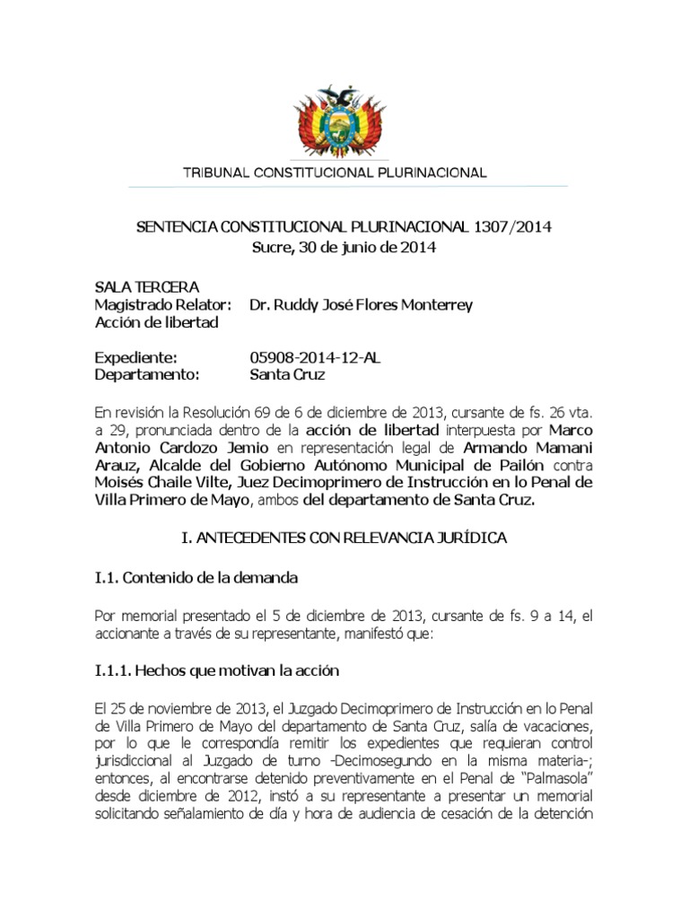 SCP 1307-2014-s3 Marco Antonio Cardozo Jemio - Derecho A Control ...