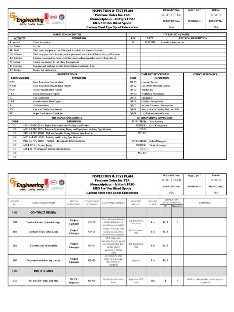 ITP | Welding | Pipe (Fluid Conveyance)