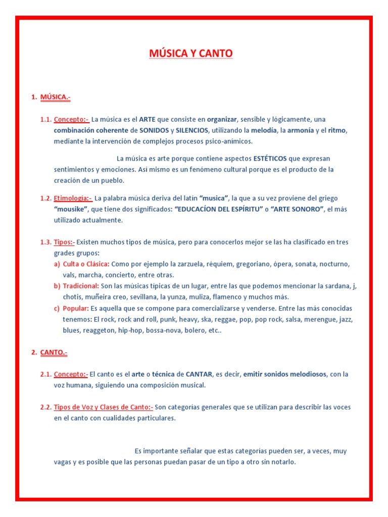 Música y canto: conceptos, tipos y clasificaciones | PDF | Canto ...