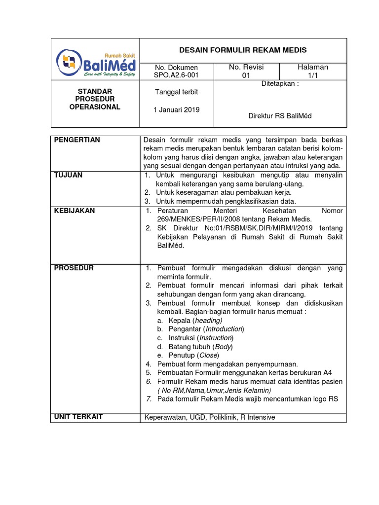Desain Formulir Rekam Medis RS BaliMéd | PDF | Pengelolaan Keuangan ...