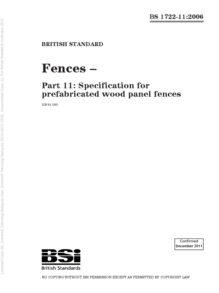 BS 1722-11 2006 | Specification (Technical Standard) | Lumber