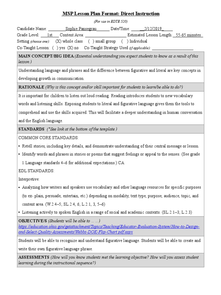 First Lesson Plan Ever | PDF | Lesson Plan | Vocabulary