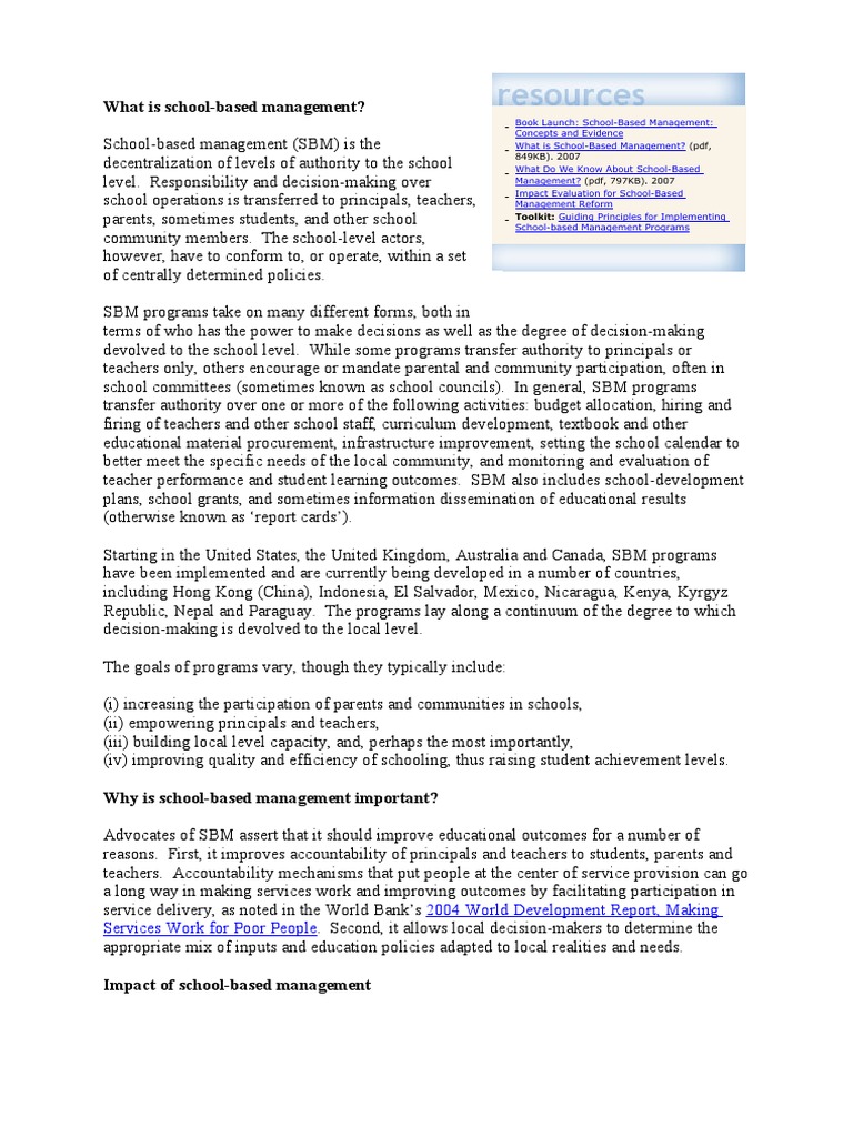 What Is School Based Management | PDF | English As A Second Or Foreign ...