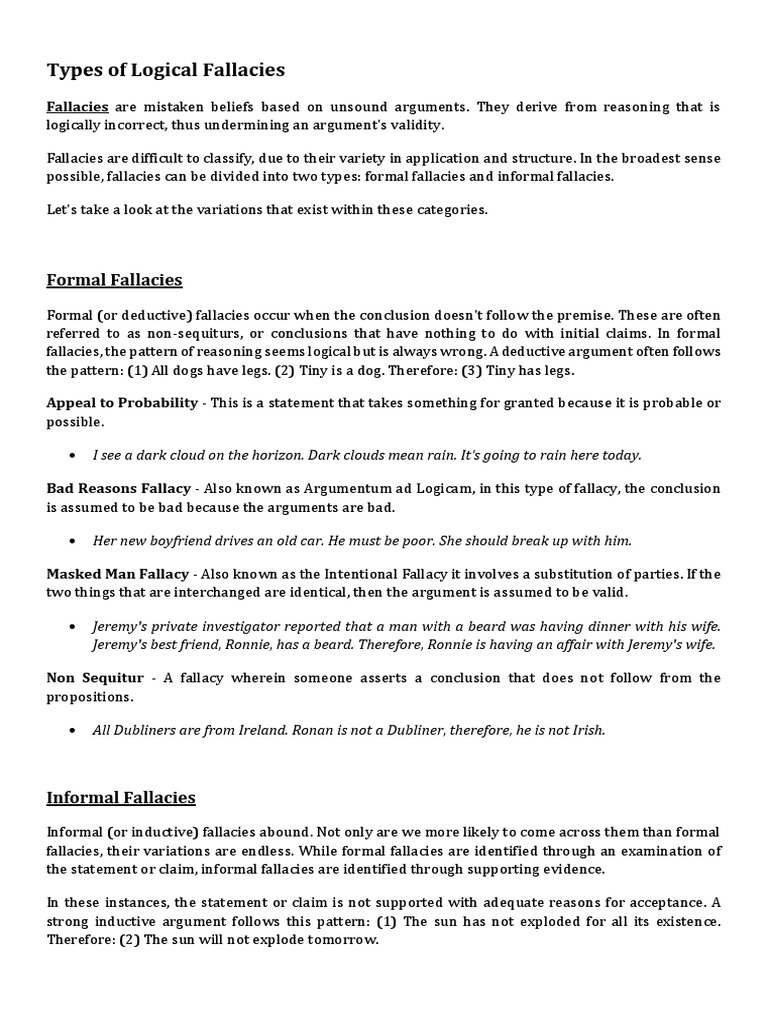 Types of Logical Fallacies | PDF | Fallacy | Logical Consequence