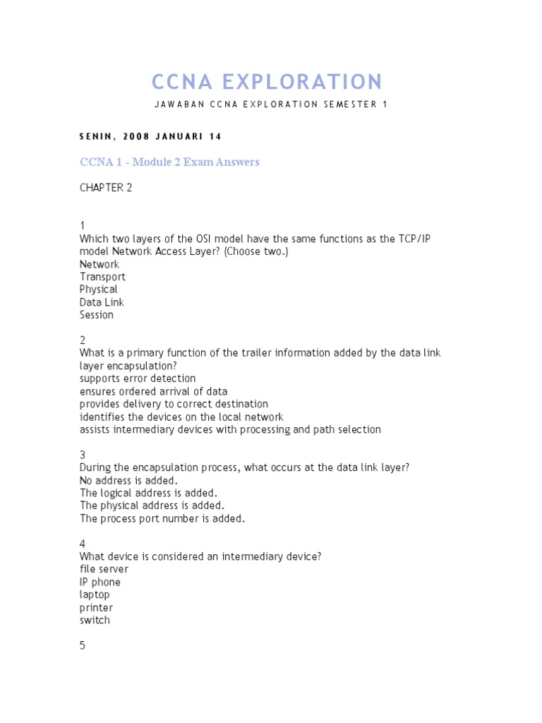Ccna Exploration: CCNA 1 - Module 2 Exam Answers | PDF | Computer ...