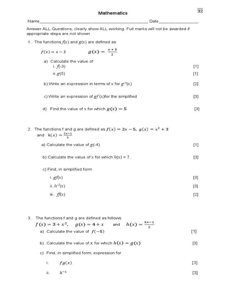 Csec Mathematics Functions Pdf