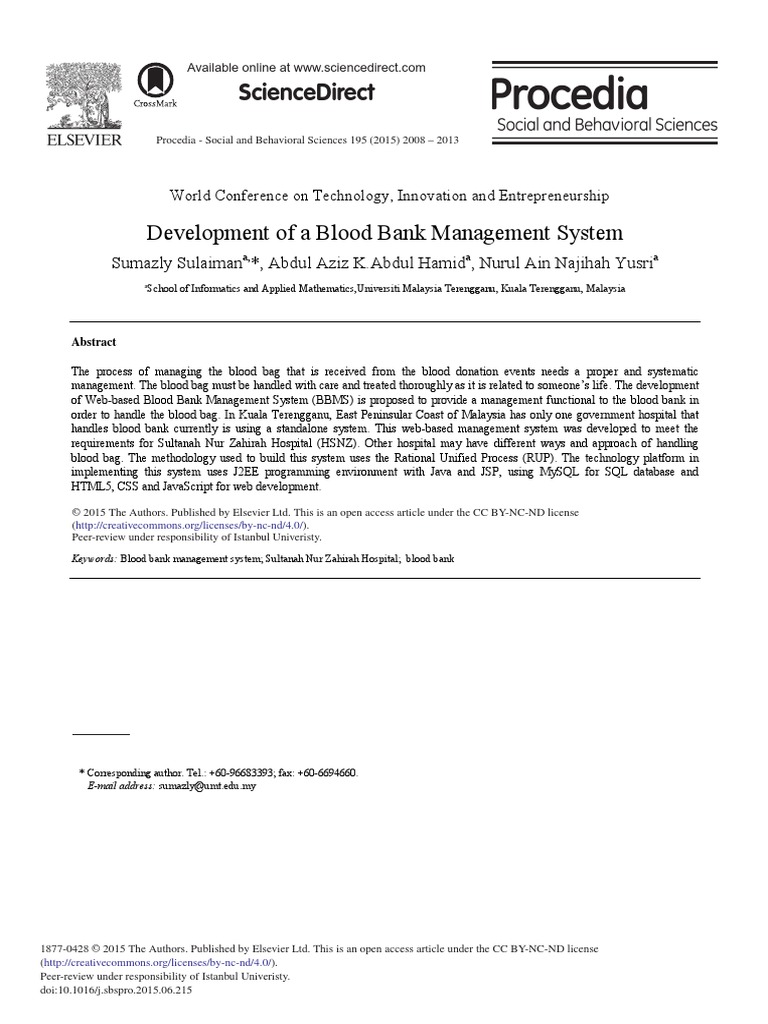 Development of A Blood Bank Management System: Sciencedirect | PDF ...