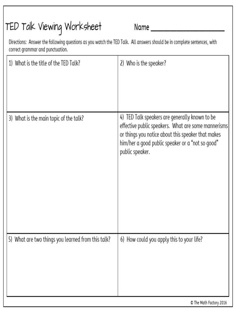 TED Talk Viewing Worksheet: Name | PDF | Career & Growth