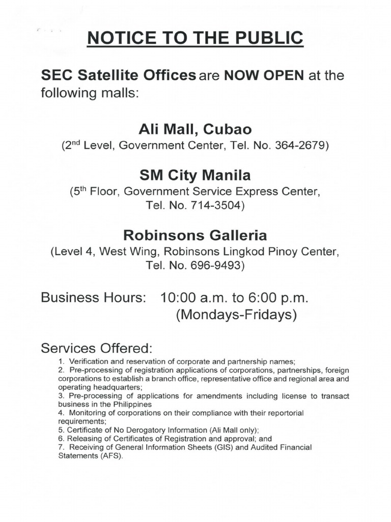 SEC Satellite Offices PDF | PDF