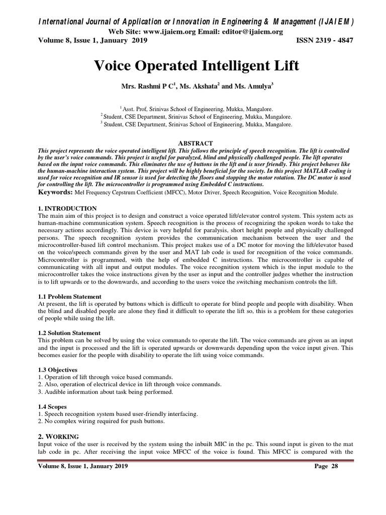Voice Operated Intelligent Lift | PDF | Speech Recognition | Elevator