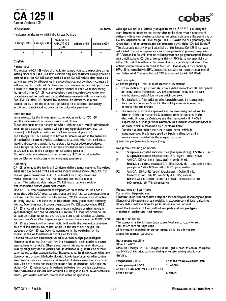 CA 125 II 12176645001 - en | PDF | Ovarian Cancer | Monoclonal Antibody