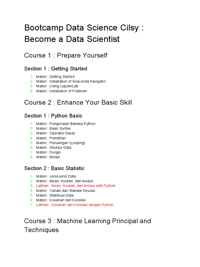Silabus Bootcamp Data Science - Become A Data Scientist | PDF