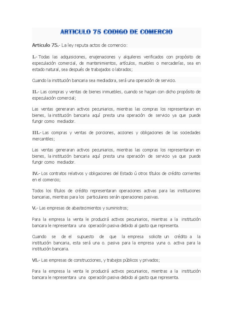 Articulo 75 Codigo de Comercio | PDF | Bancos | Sociedad de ...