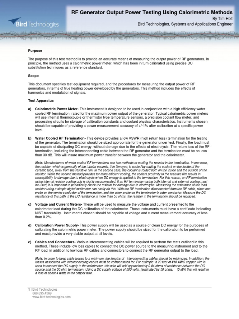 RF Generator Output Power Testing Using Calormetric Methods | PDF ...