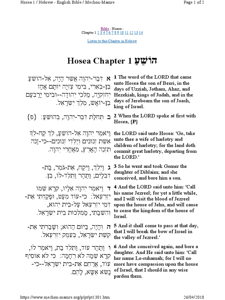 Hosea Chapter 1: 1 The Word of The LORD That Came | PDF | Hosea ...