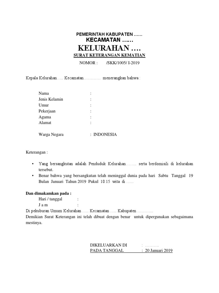 Form Surat Keterangan Kematian | PDF