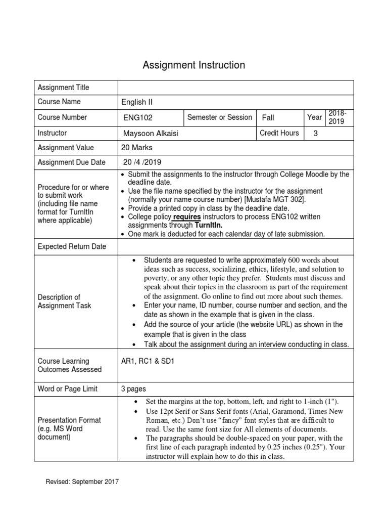 Assignment Instruction ENG 102 | PDF | Typefaces | Turnitin