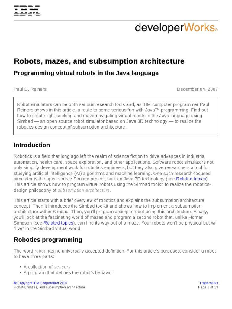 Robots, Mazes, and Subsumption Architecture | PDF | Robot | Robotics