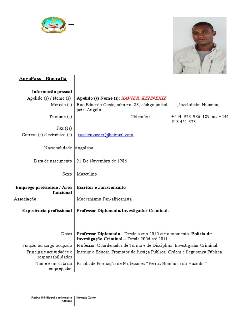 AngoPass - Biografia Do Escritor Angolano Kennexiz Xavier | PDF ...