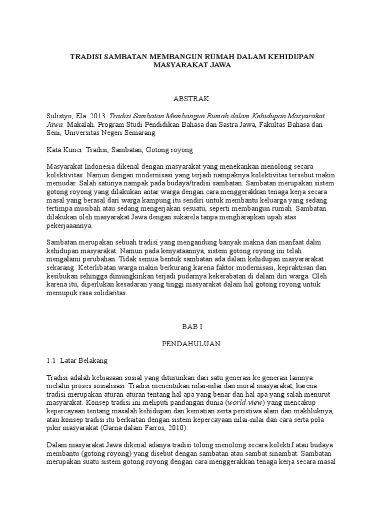 Tradisi Sambatan Membangun Rumah Dalam Kehidupan Masyarakat Jawa | PDF