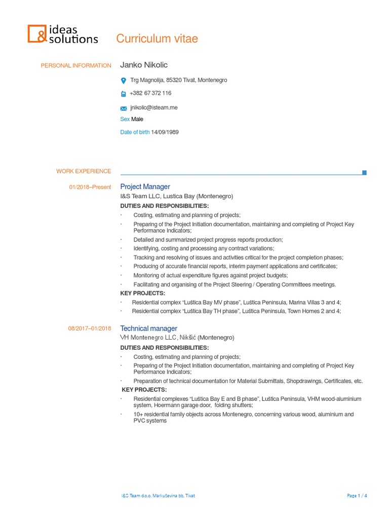 CV Janko Nikolić | PDF | Montenegro | Business