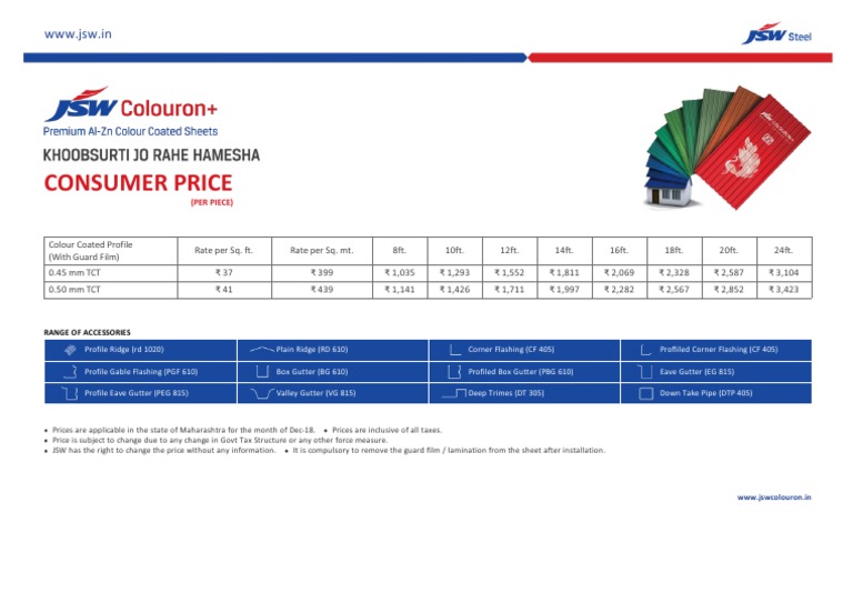 JSW Roofing Sheet Price List Dec-18 | PDF