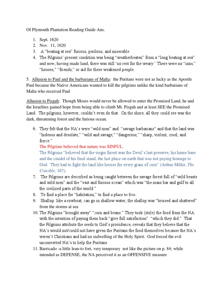 Of Plymouth Plantation Read Quide Ans | PDF
