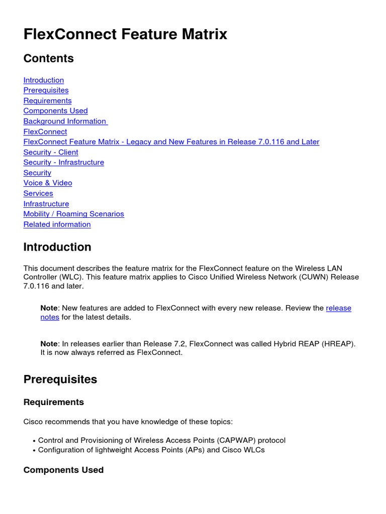 Flexconnect Matrix | PDF | Wireless Lan | Computer Standards