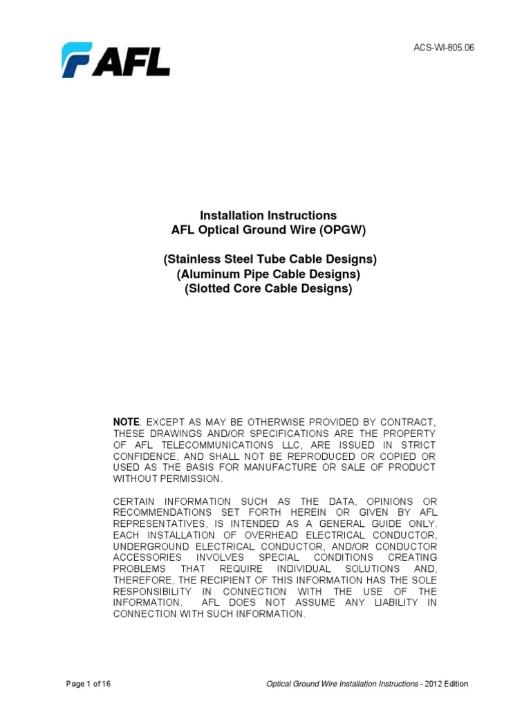 Installation Instructions for AFL Optical Ground Wire (OPGW) for ...