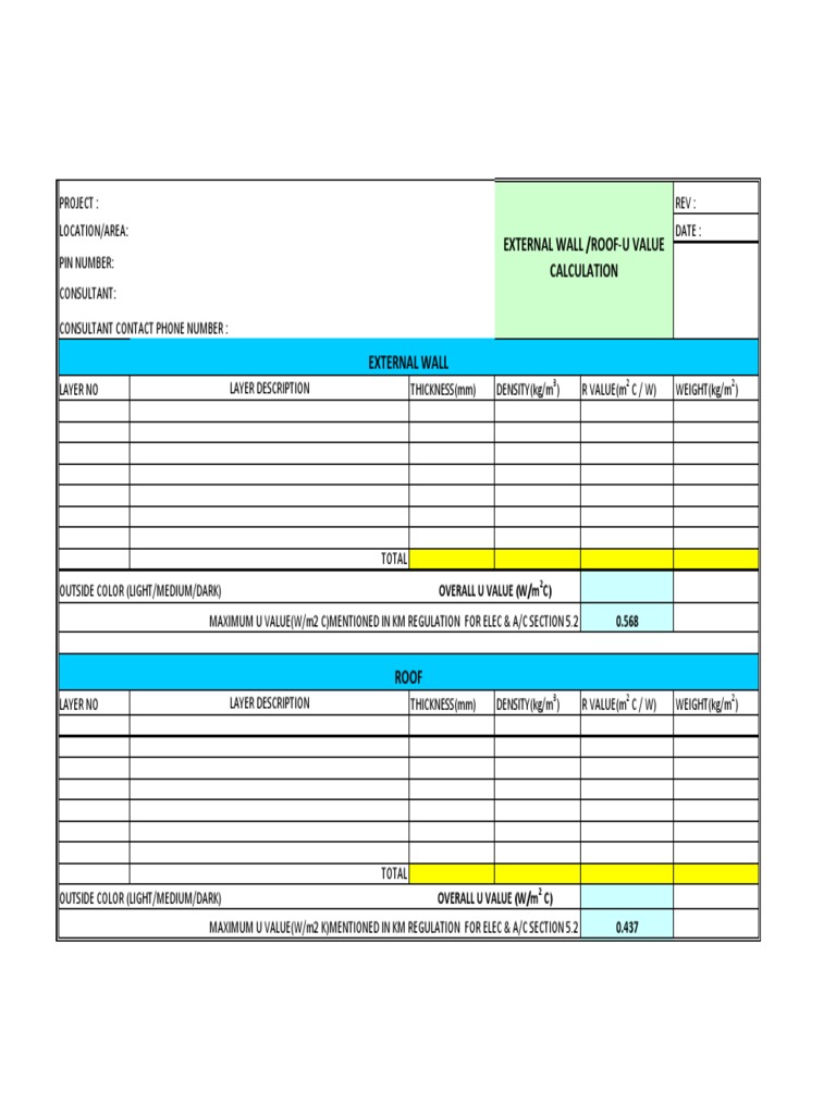 U-Value Calculations for Roof and Walls | PDF