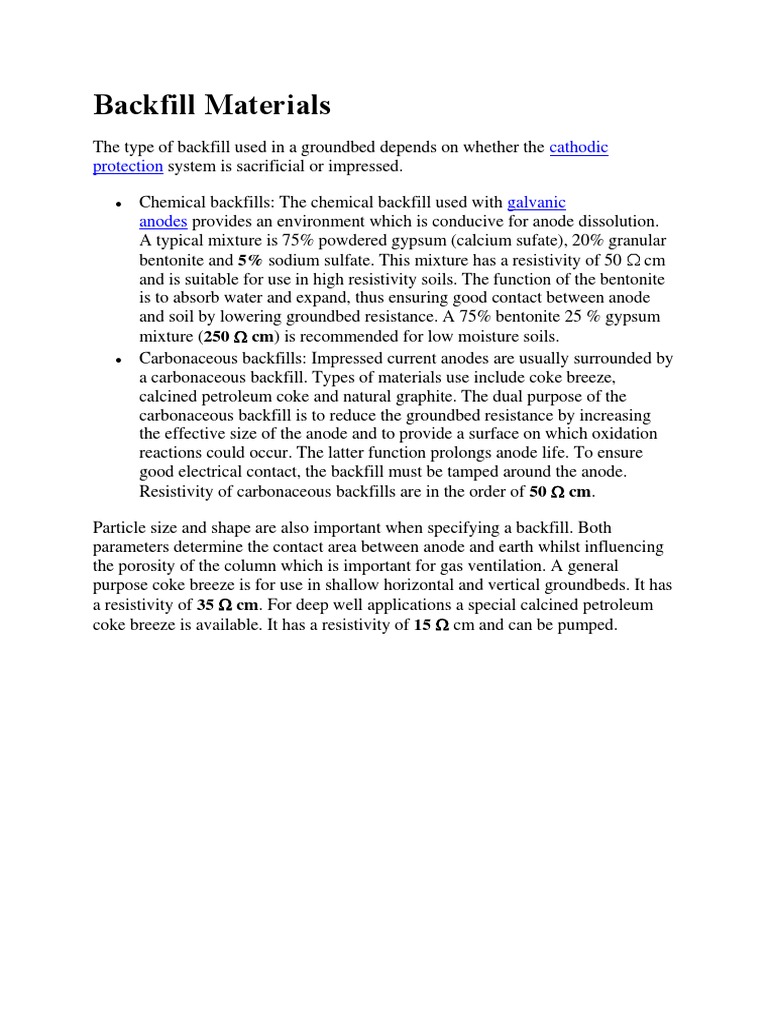 Cathodic Protection Backfill Guide | PDF | Technology & Engineering