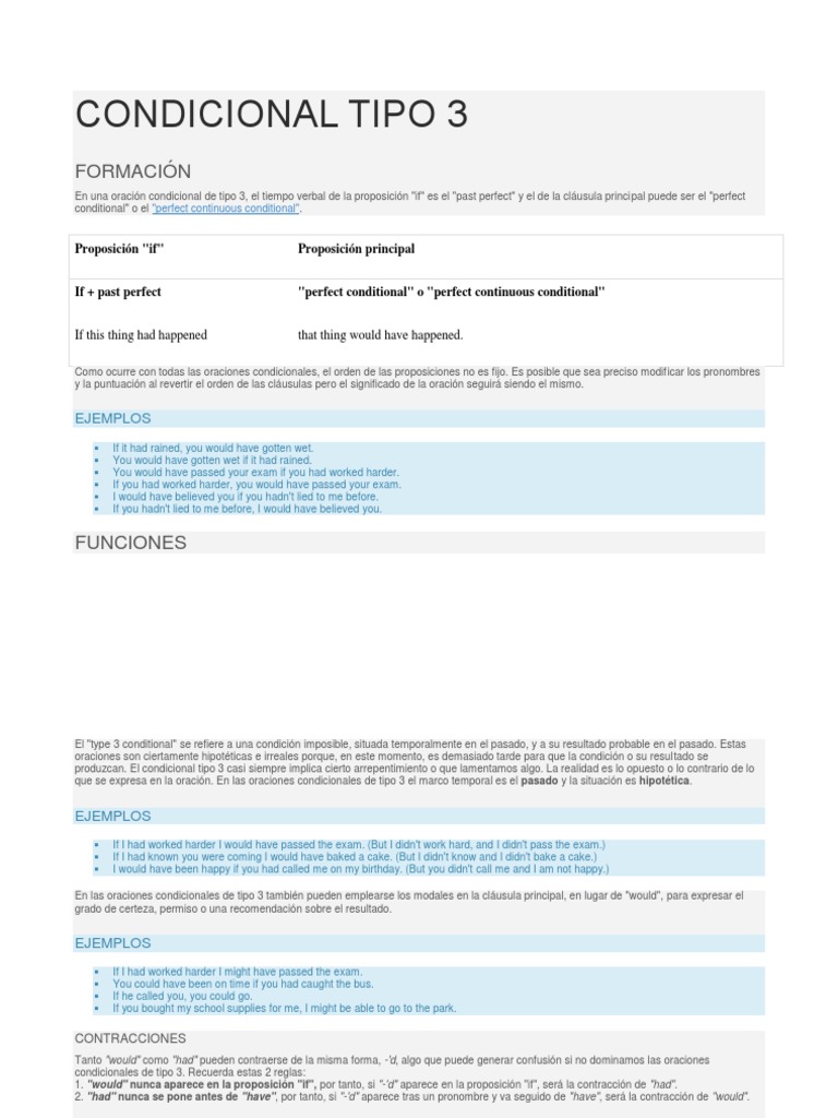 Condicional Tipo 3 | PDF | Oración (Lingüística) | Lingüística