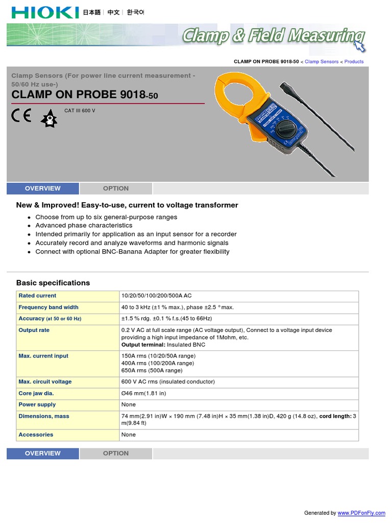 Clamp On Probe 9018: Clamp Sensors (For Power Line Current Measurement ...