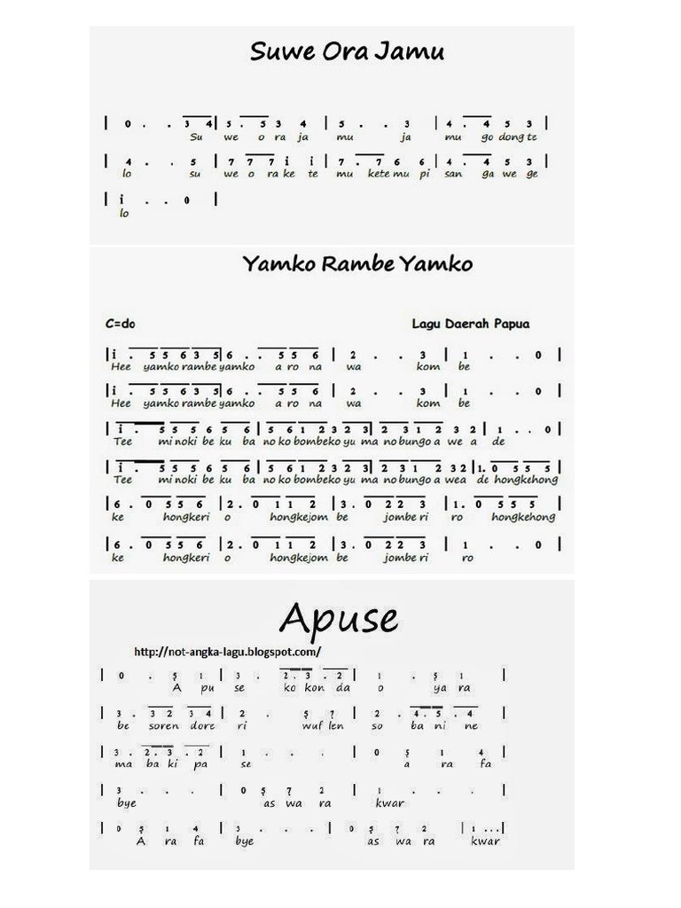 5 Not Nada Angka Lagu Daerah | PDF