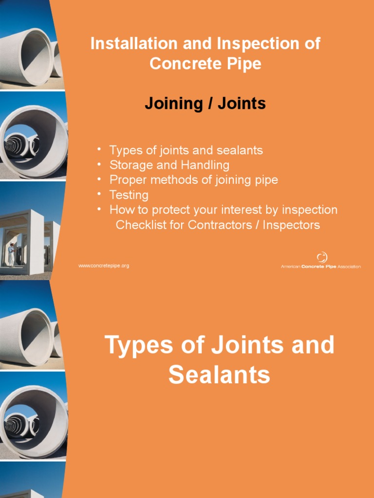 Installation and Inspection of Concrete Pipe: Joining / Joints | PDF ...