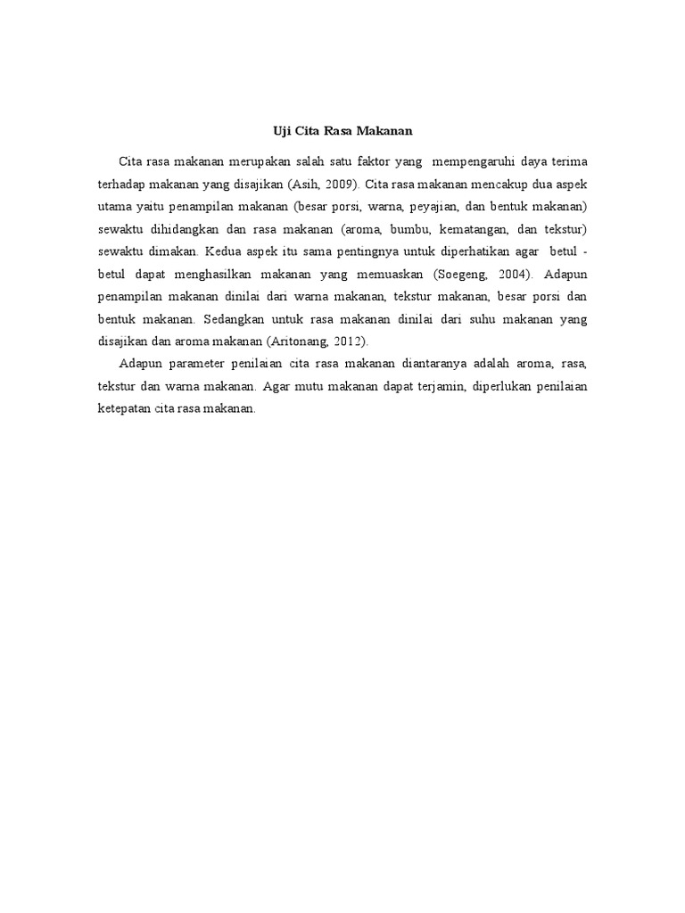 Uji Cita Rasa Makanan Print | PDF