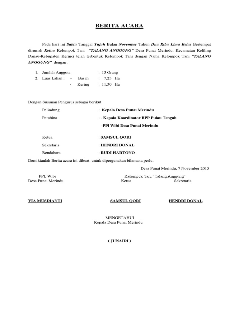 Berita Acara Pembentukan Kelompok Tani | PDF