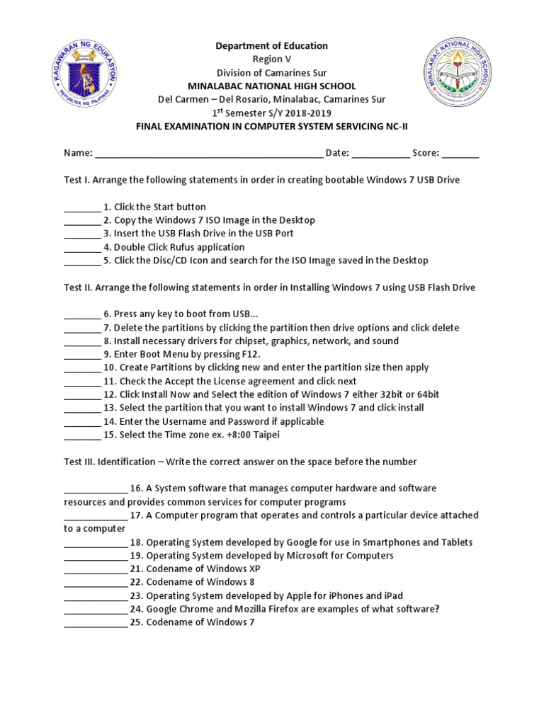 Department of Education - Final Exam CSS Grade 11 1st Sem | PDF